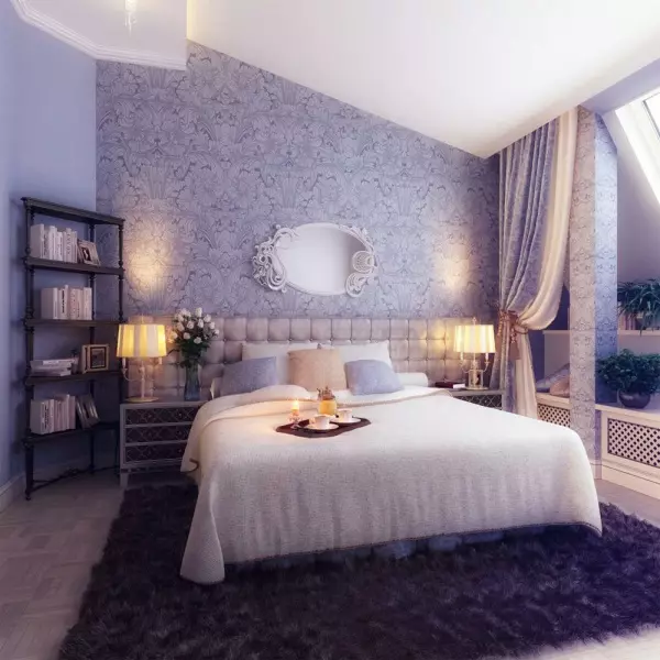 Interior bedroom na may wallpaper dalawang uri + larawan 1083_18