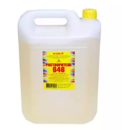 Solvents ng grado 646, p 4: komposisyon, density, gost, application, pagkonsumo sa bawat 1 m2 11389_2