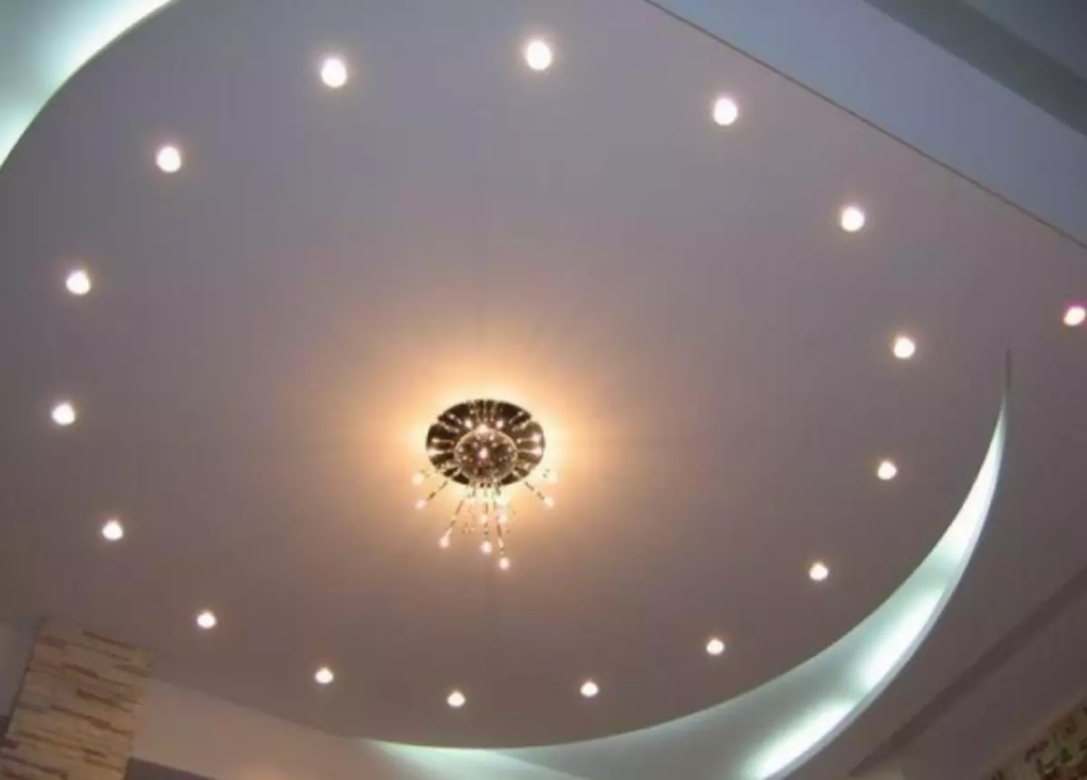 Plafono LED-lampoj Konstruita en gipsotabulo: diametro kaj instalado