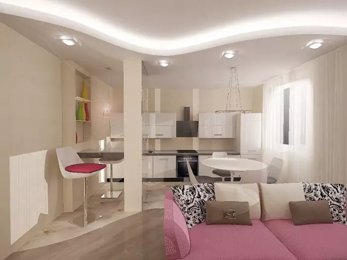 Ruang tamu desain dikombinasikan dengan dapur 18, 20, 25 sq m + foto 12209_10