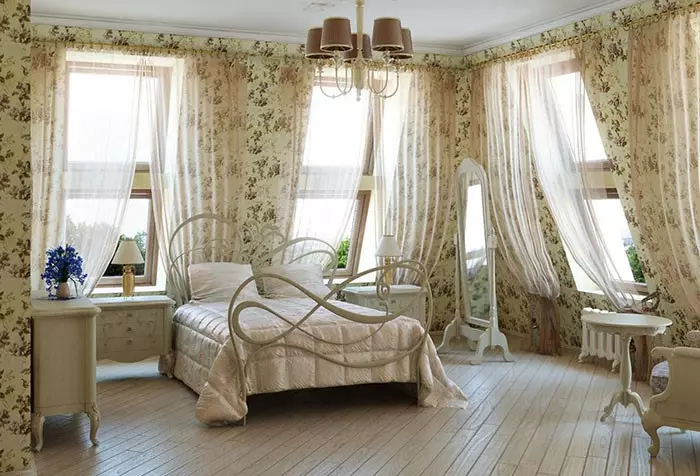プロヴァンスのスタイルの寝室のための壁紙とカーテン 12312_2