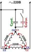 Diagramme de connexion d'un moteur électrique monophasé par 220 volts à travers un condensateur 138_7