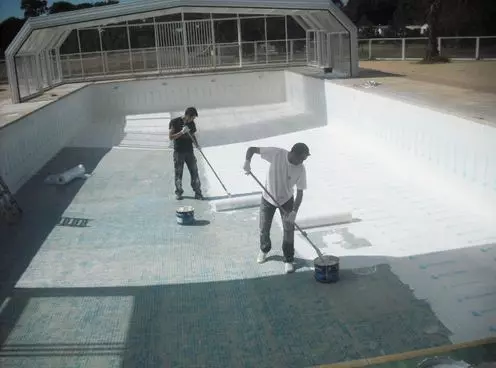 Pool waterproofing with liquid glass.