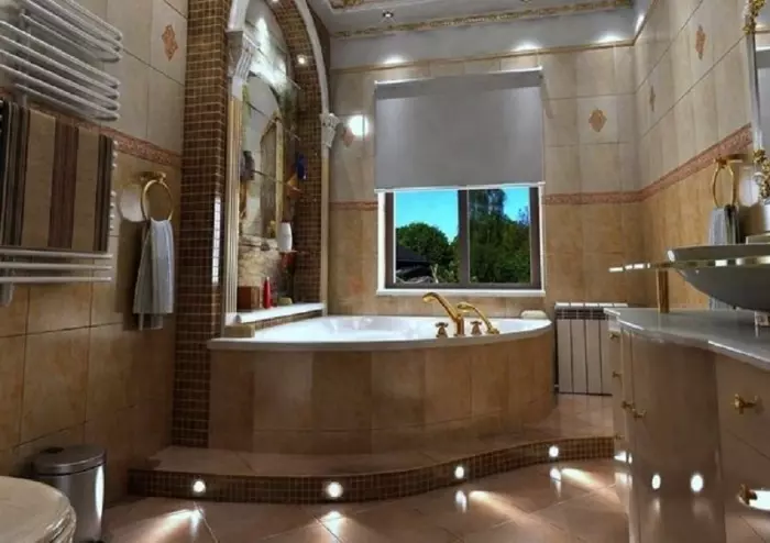 કોર્નર બાથરૂમ ડિઝાઇન સાથે બાથરૂમ + ફોટો 1421_5