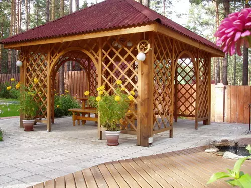 Gazebo fun fifun pẹlu ọwọ tirẹ: yiya, awọn iṣẹ, awọn titobi + Fọto 1999_7