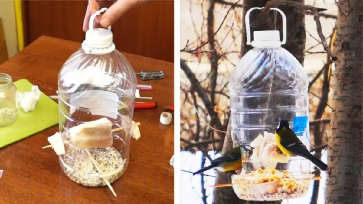 병에서 새 피더를 만드는 방법 : 1, 2, 5 리터, 사진