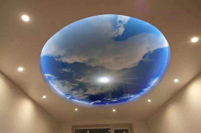 Two-level stretch ceiling with backlit: views and photos in the interior