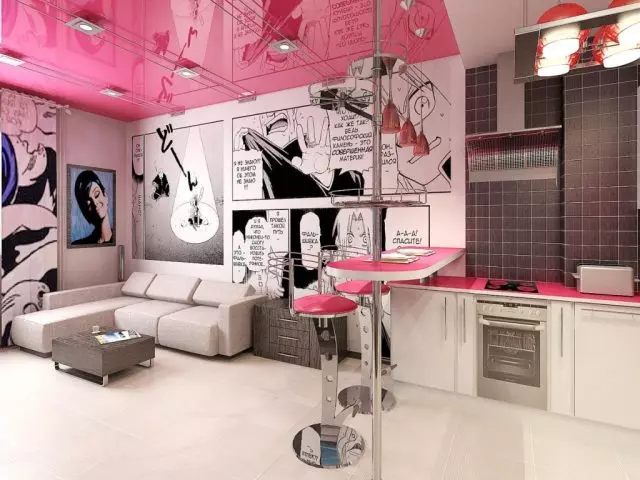 Rózsaszín Stretch mennyezet: fotó a belső térben