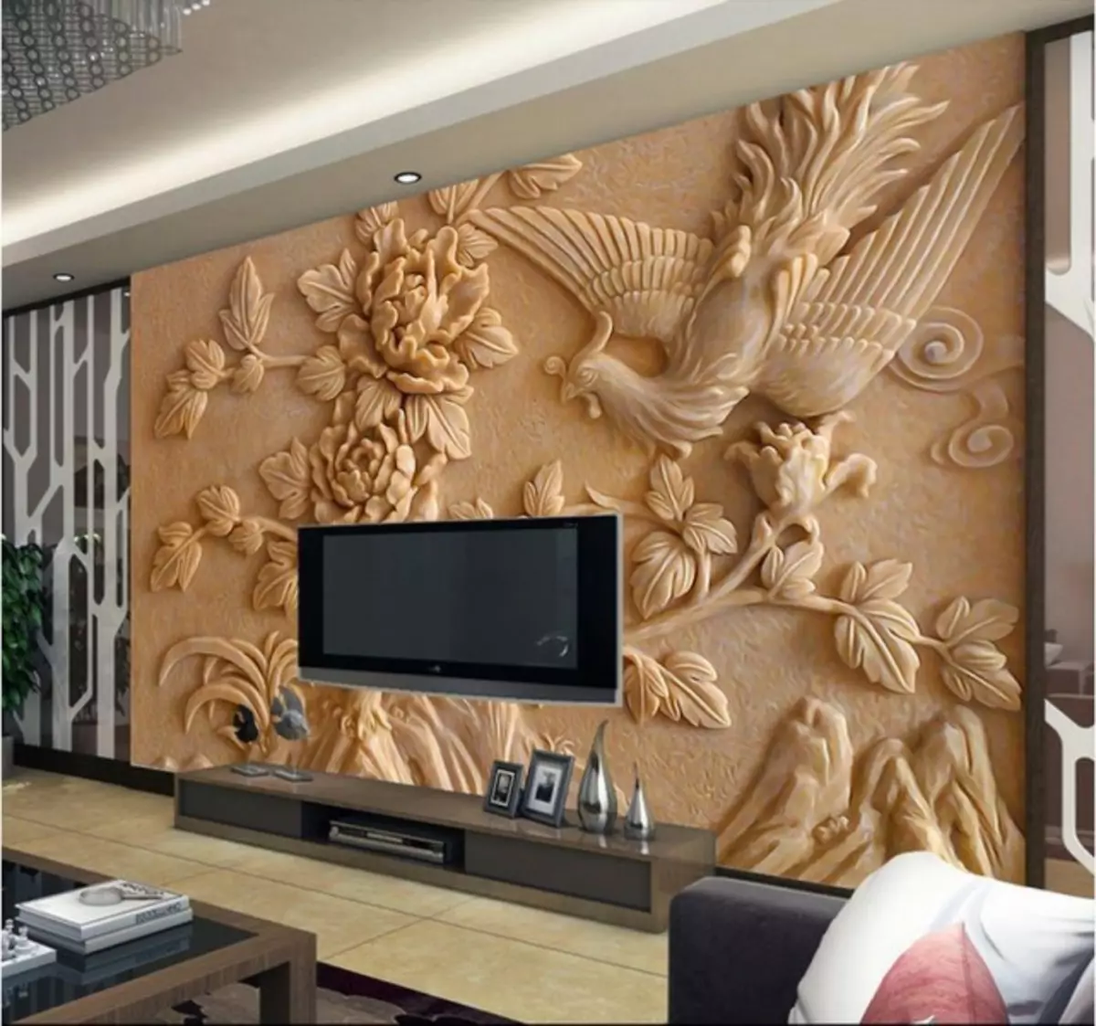 3D-wallpapers voor woonkamermuren + foto 5590_8