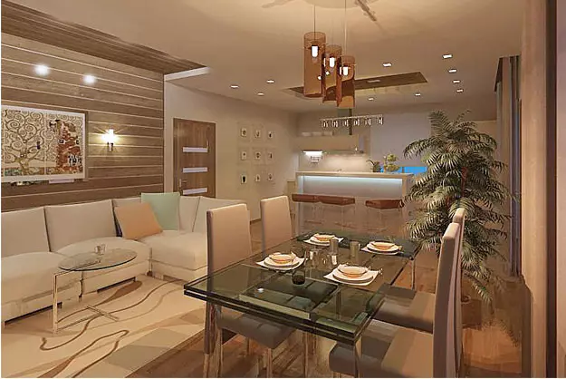 باورچی خانے کے رہنے کے کمرے 30 مربع میٹر: ڈیزائن + تصویر 5727_10