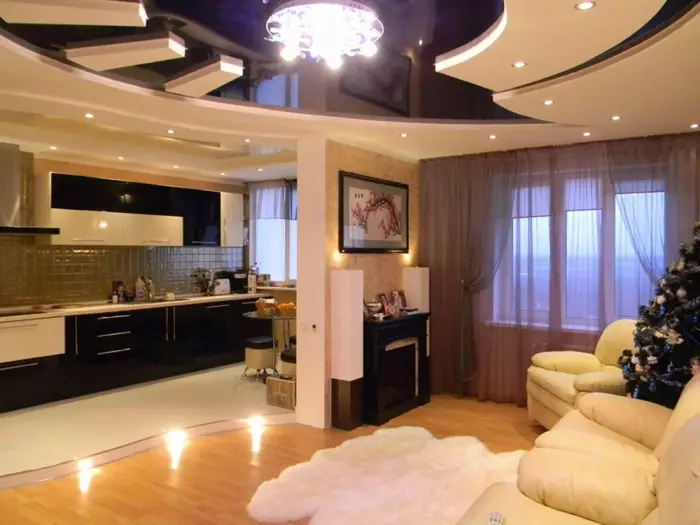 باورچی خانے کے رہنے کے کمرے 30 مربع میٹر: ڈیزائن + تصویر 5727_21