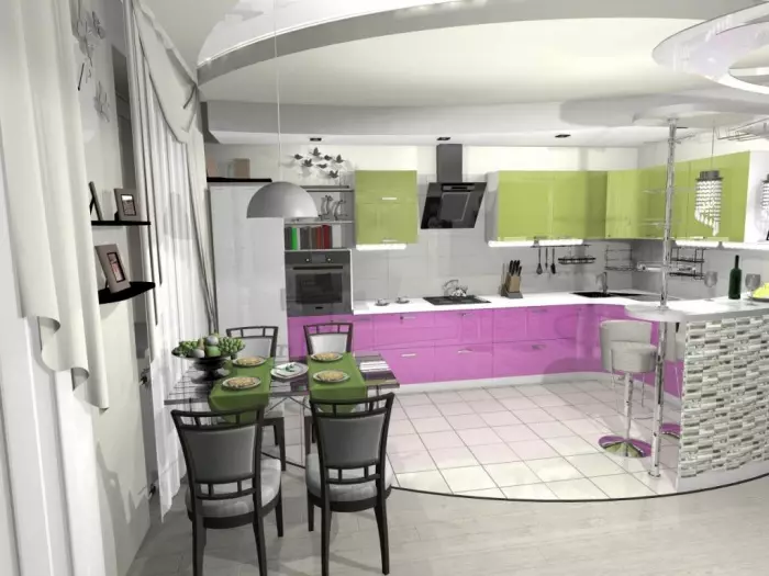 باورچی خانے کے رہنے کے کمرے 30 مربع میٹر: ڈیزائن + تصویر 5727_5