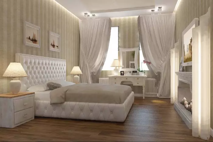 Gidan Bedroom a cikin Beige Lissafi + hoto 5894_13